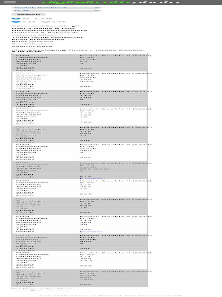 Massive Dev Chart Film Development, Film Developing Database | PDF ...