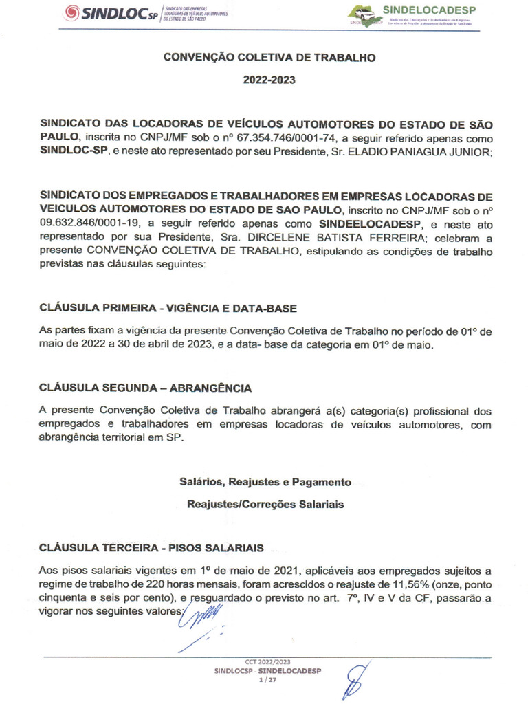 CCT SindlocSP Sindlocadesp 2022 2023 Oficial | PDF