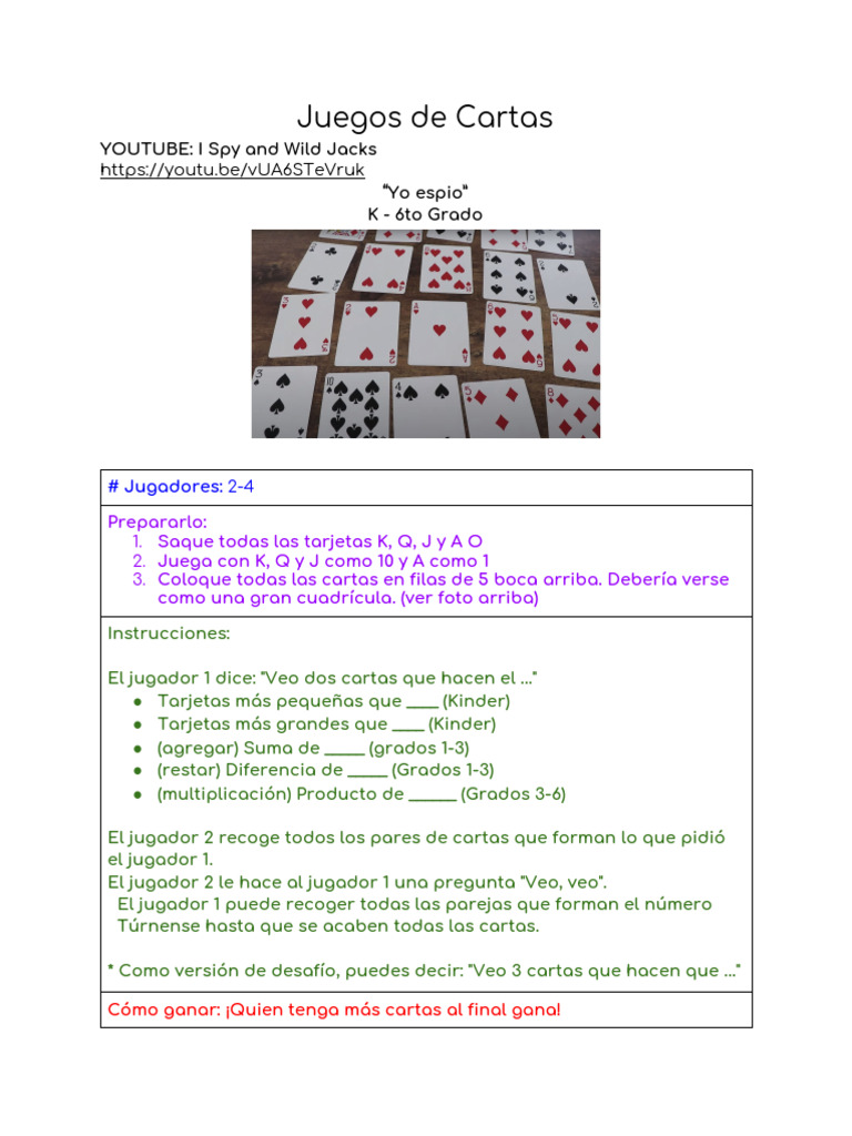 Juegos de Cartas Educativos K-6 | PDF | Multiplicación | Matemática ...