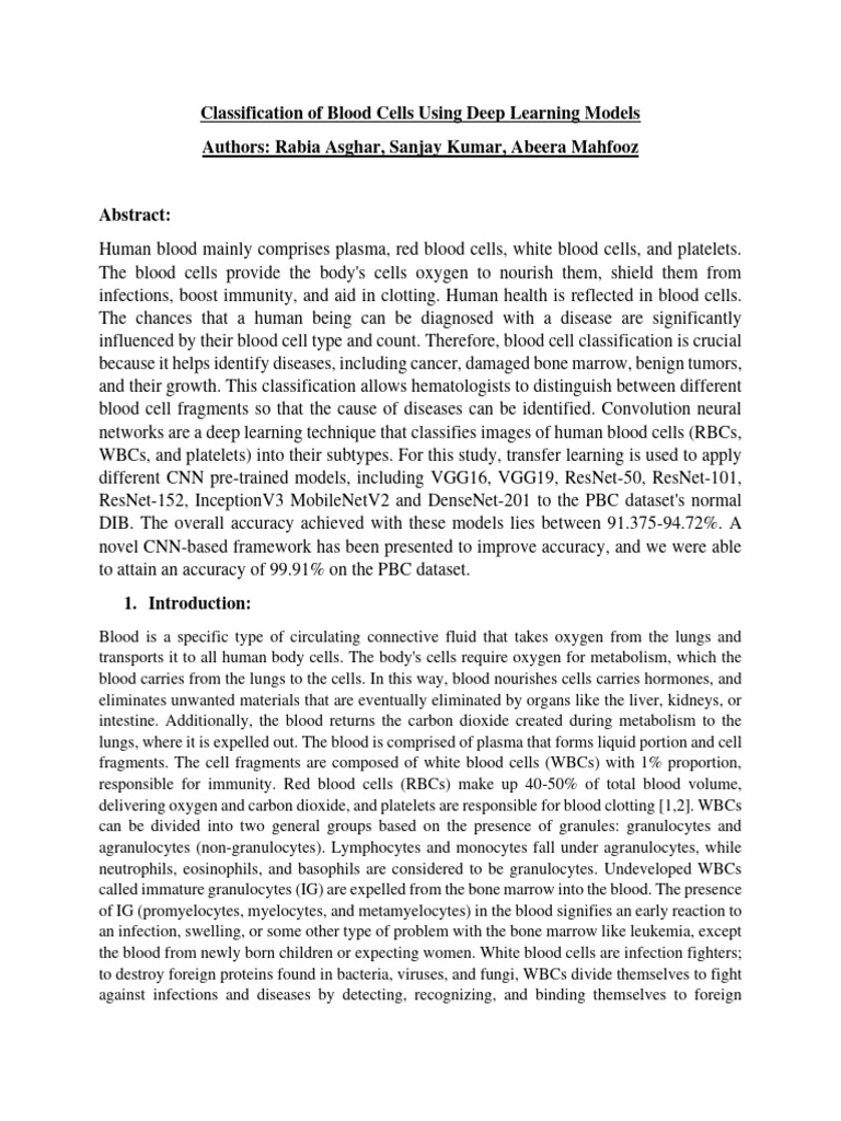 Classification of Blood Cells Using Deep Learning | PDF | White Blood ...