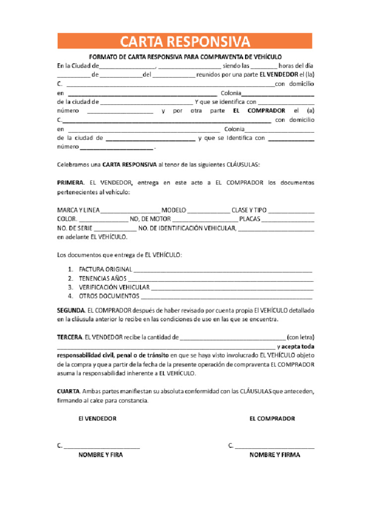 Carta Responsiva VEHICULO | PDF