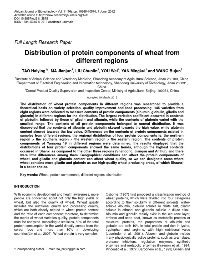 Wheat Protein Distribution Study | PDF | Breads | Wheat