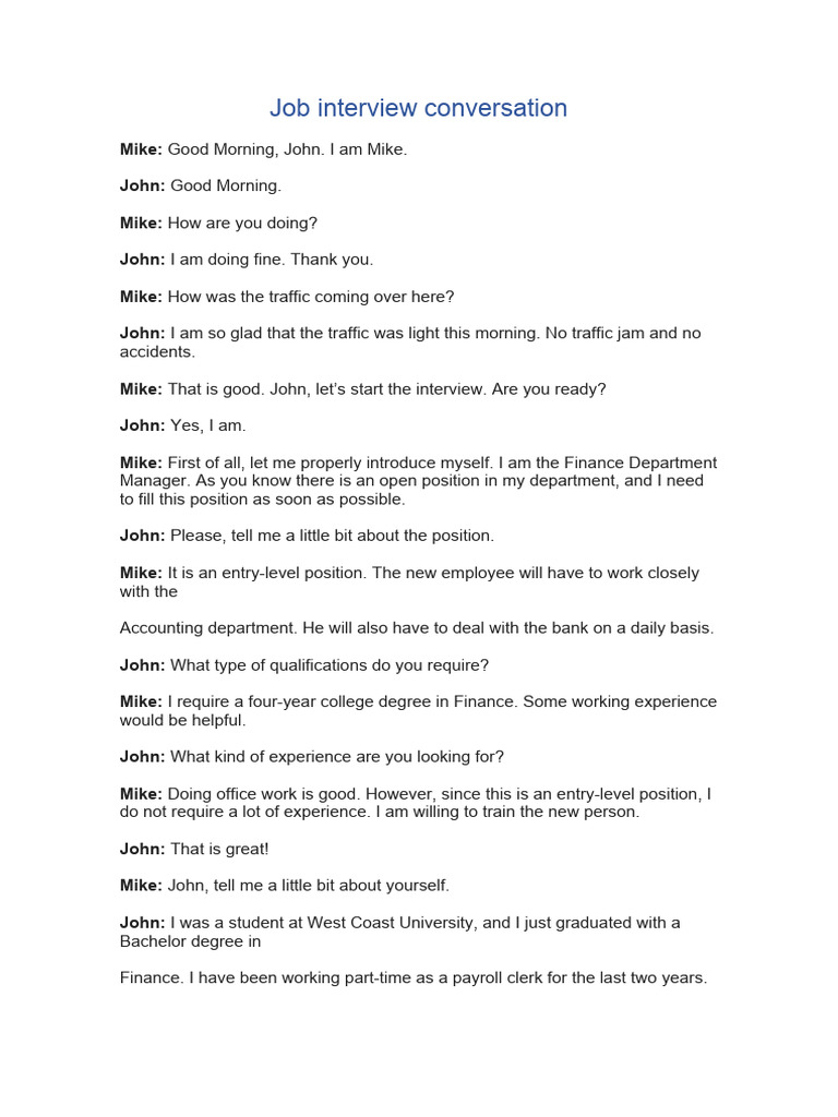Job Interview Conversation | PDF