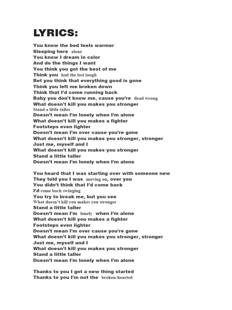 Lyrics and Quiz for "Stronger" | PDF | Recorded Music