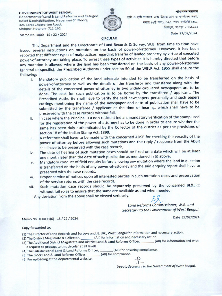 Circular Regarding Mutation of Land On The Basis of Power-Of-Attorney | PDF