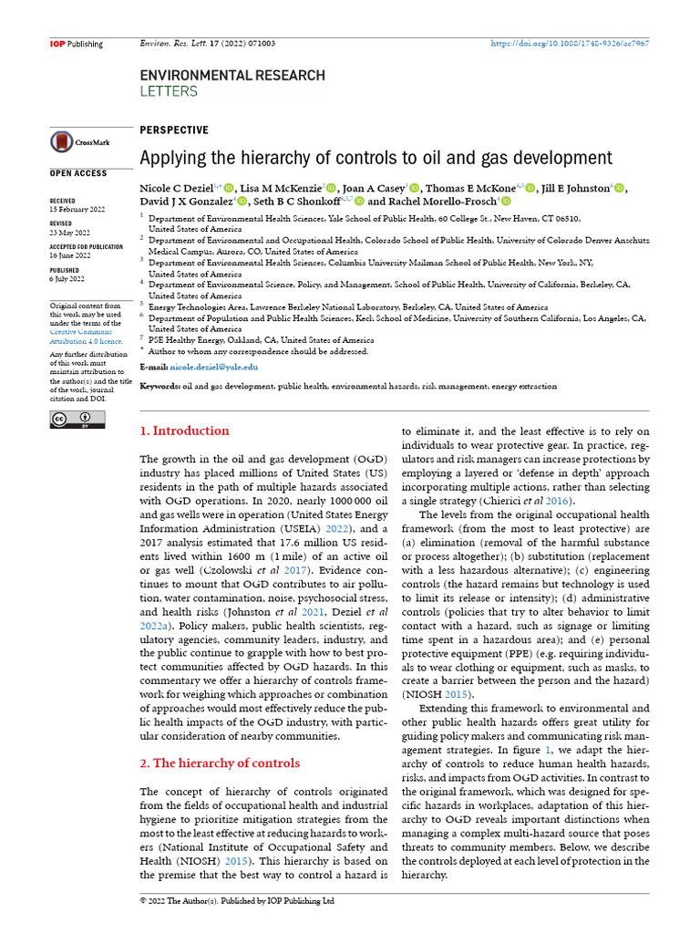 Applying The Hierarchy of Controls To Oil and Gas | PDF | Air Pollution ...
