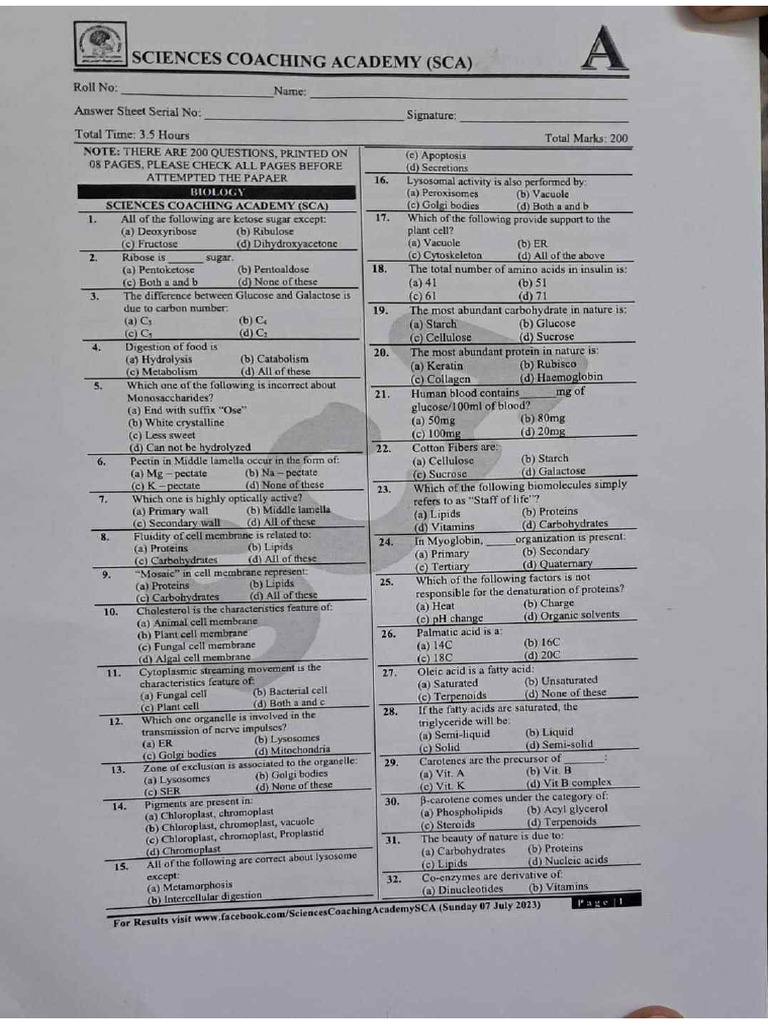 SCA Acedmy 7 July 2024 Test With Key by Drzee | PDF