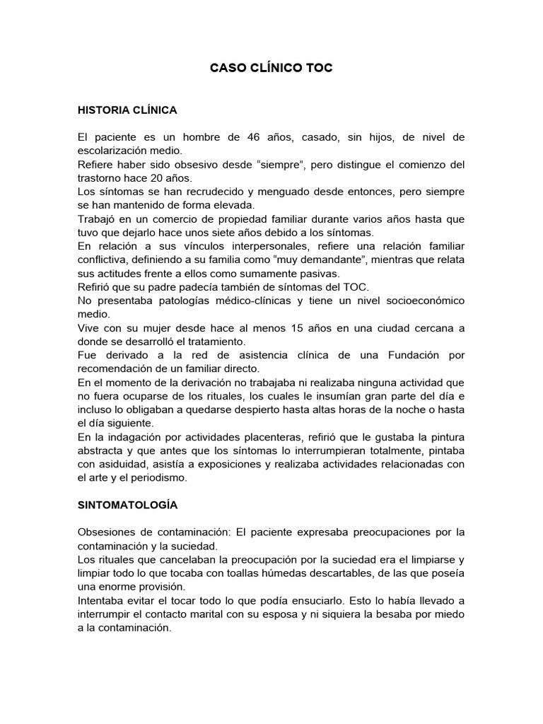Caso Clínico Toc | PDF | Desorden obsesivo compulsivo | Ansiedad