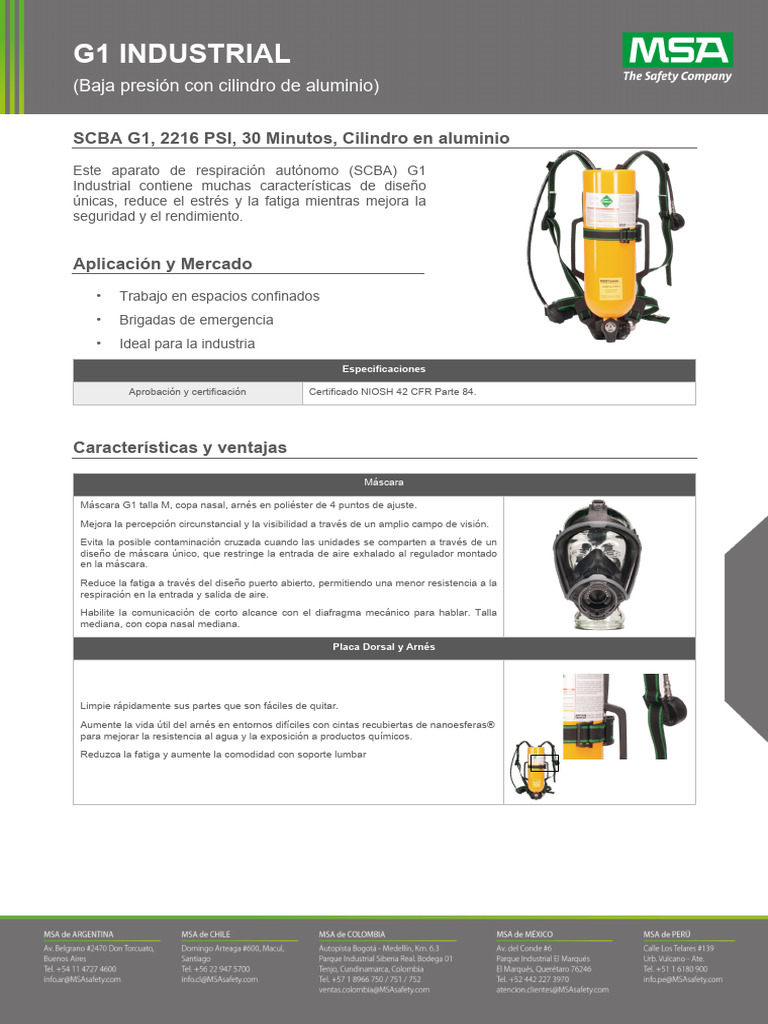 01 Msa Scba G1 Industrial Of Aluminium Remote Connection Data Sheet