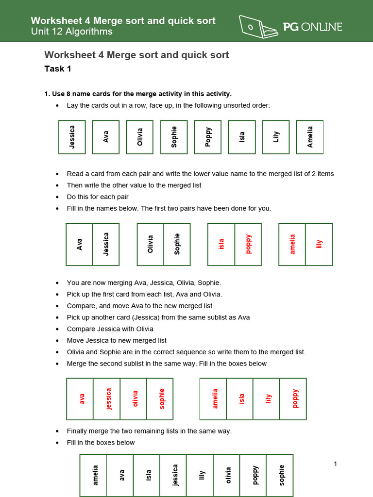 Algorithms Worksheet 4 Merge Sort and Quicksort | PDF | Algorithms And Data Structures | Algorithms