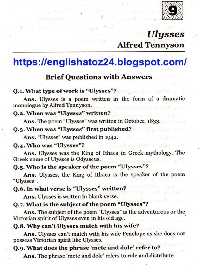 Ulysses by Alfred L Tennyson SAQ | PDF