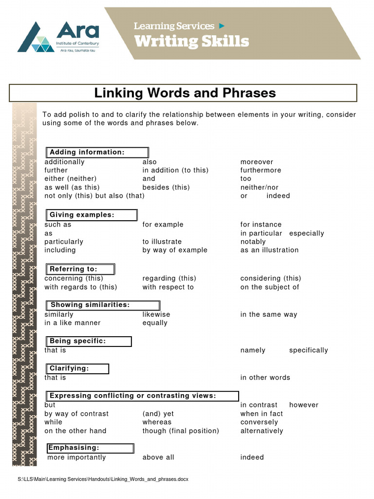 Linking Words and Phrases | PDF