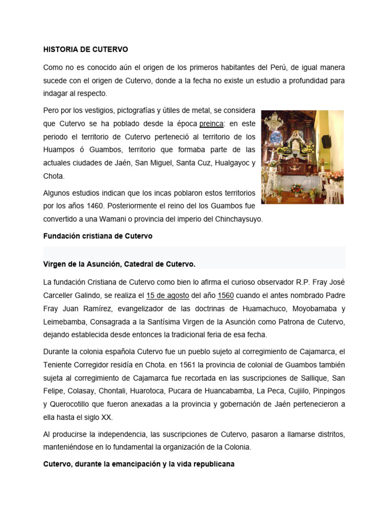 Historia de Cutervo | PDF | Viajes y turismo