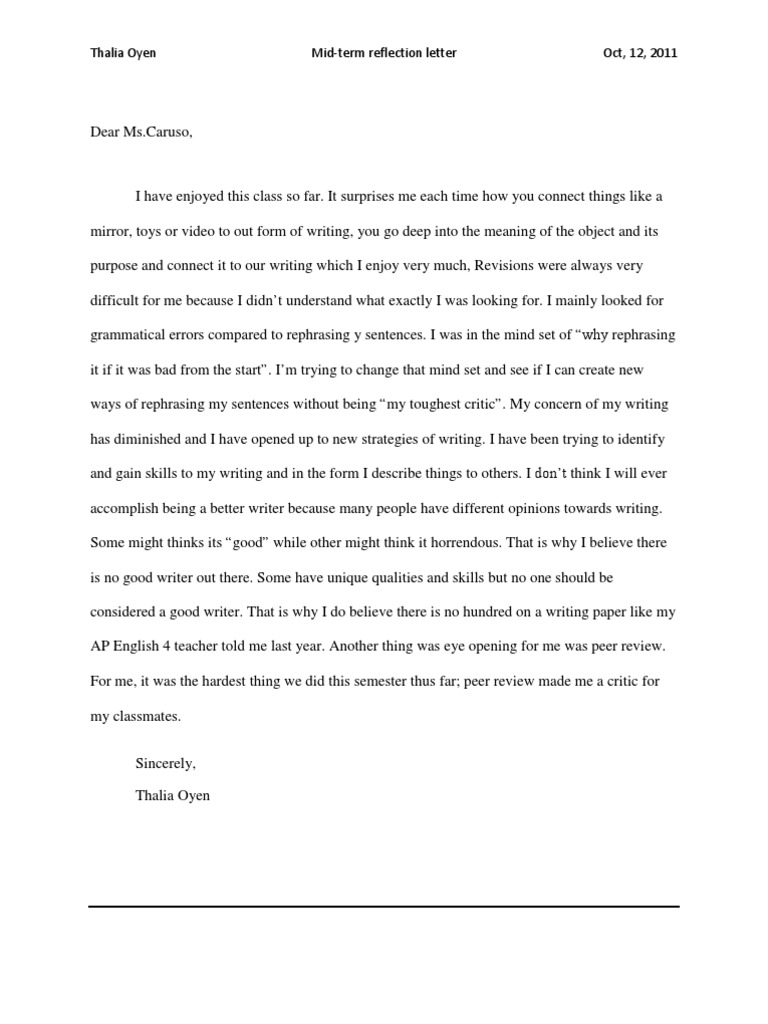Midterm Reflection Letter | PDF | Career & Growth | Language Arts ...