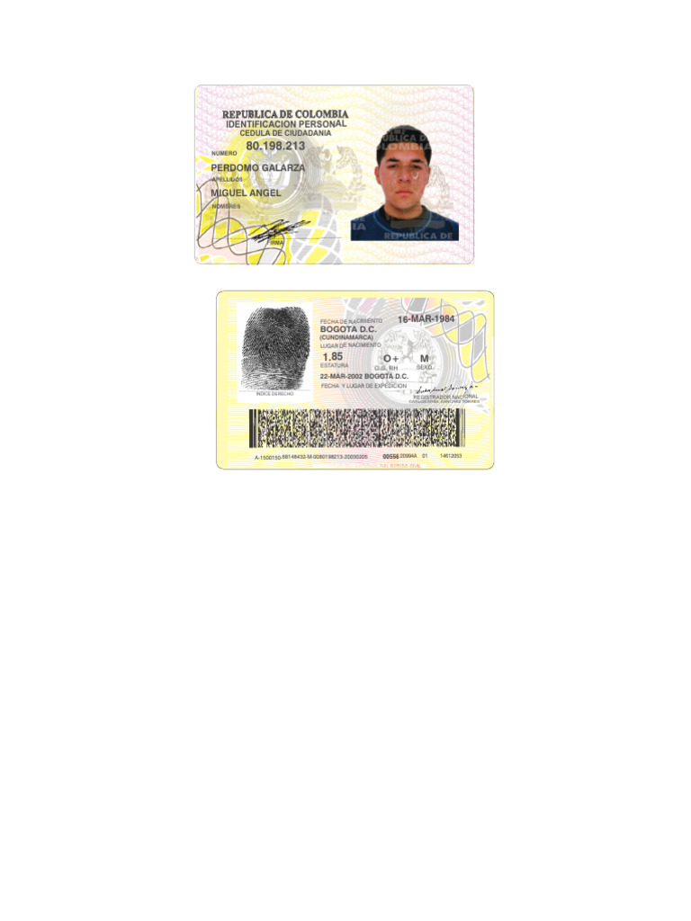 Cédula de Ciudadanía de Miguel Perdomo | PDF | Autenticación