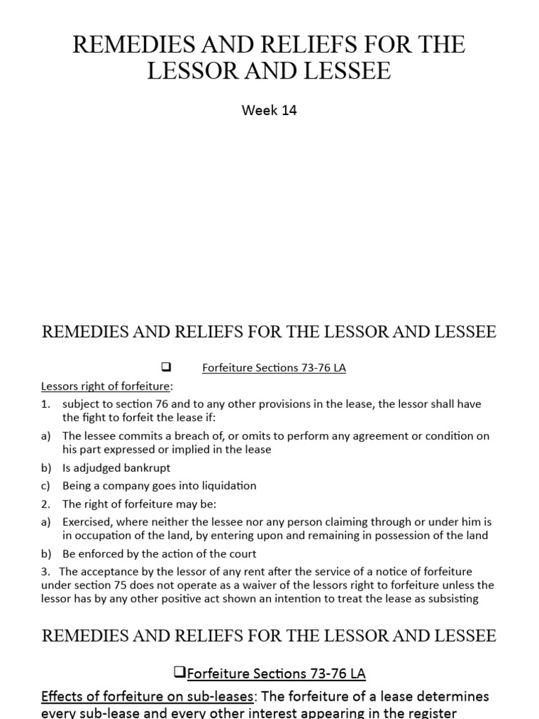 Lessor and Lessee Remedies Overview | PDF | Lease | Breach Of Contract