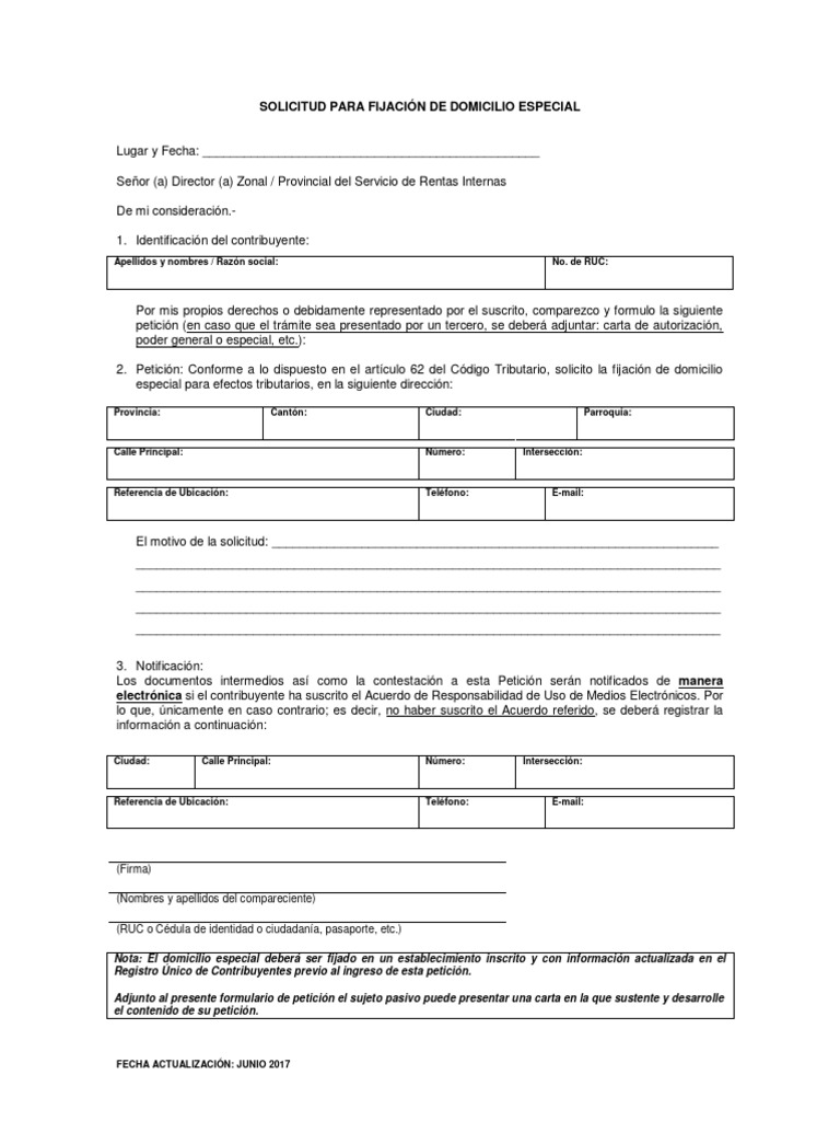 Solicitud Fijaci - N de Domicilio Especial | PDF | Documento de identidad | Gobierno