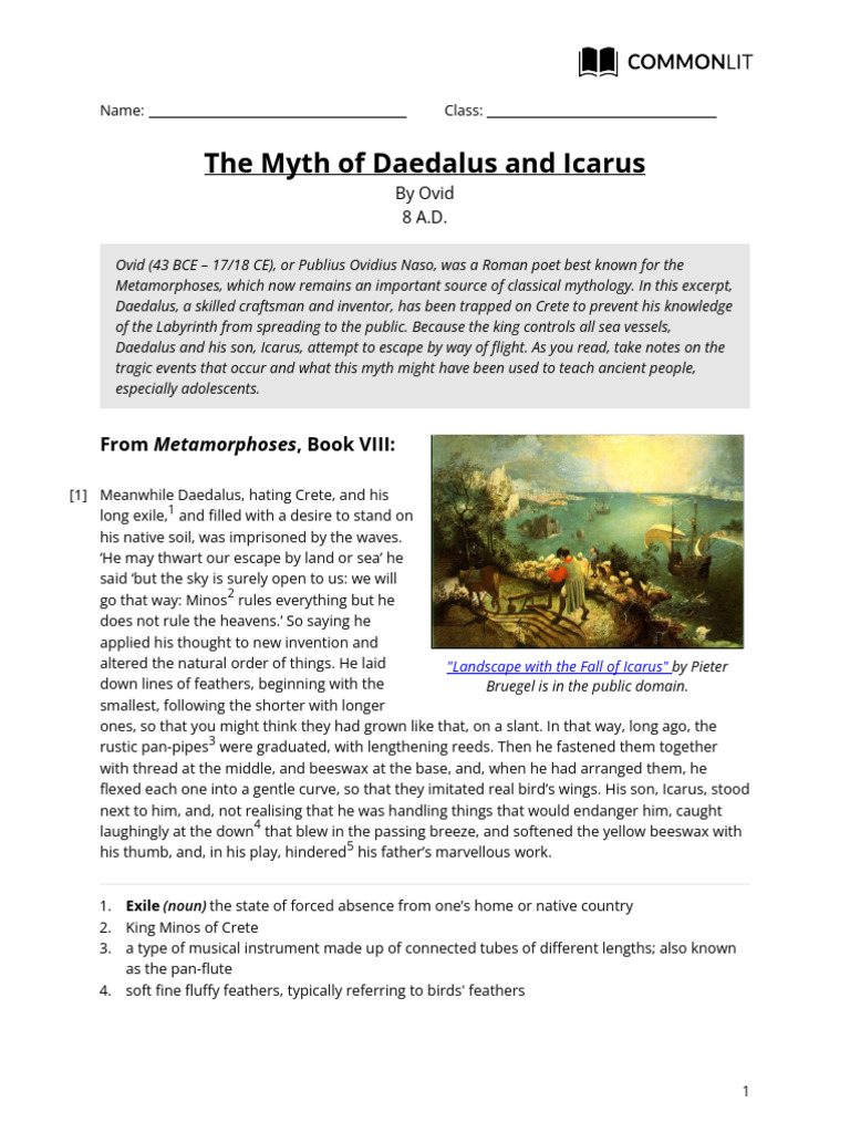 The Myth of Daedalus and Icarus-Teacher-14 | PDF | Hera