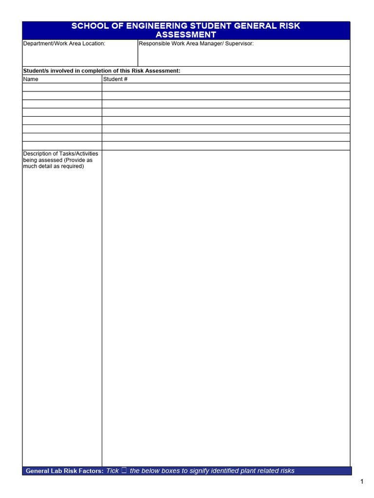 SoE General Risk Assessment | PDF | Risk | Hazards
