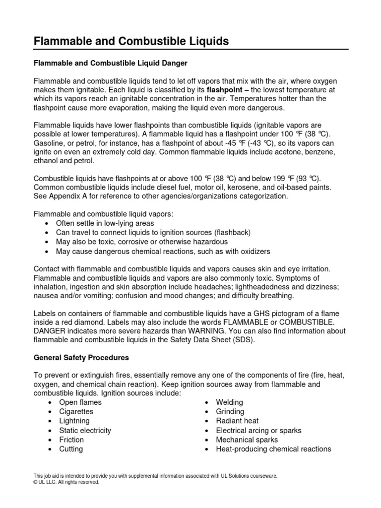 Flammable and Combustible Liquids Job Aid PS5-00571 | PDF | Gasoline ...