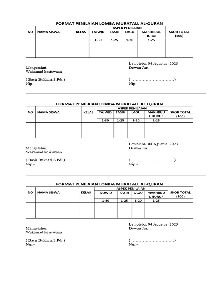 Format Penilaian Lomba Pidato Bahasa Arab Dan Muratall Al | PDF