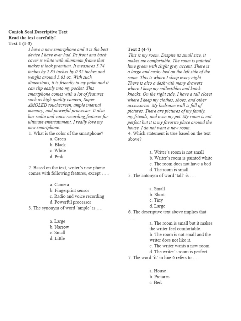 Contoh Soal Descriptive Text | PDF | Language Arts & Discipline | Home ...