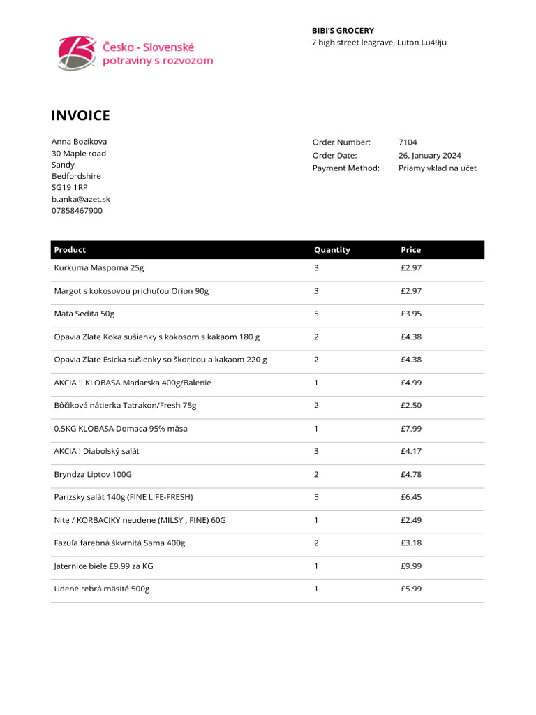 Invoice 7104 | PDF | Cheese