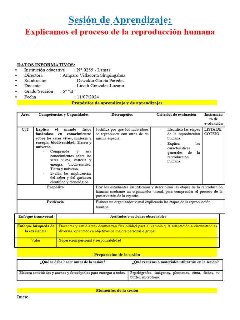 6º Grado Dia 2 CT Explicamos Proceso de La Reproduccion Humana | PDF ...