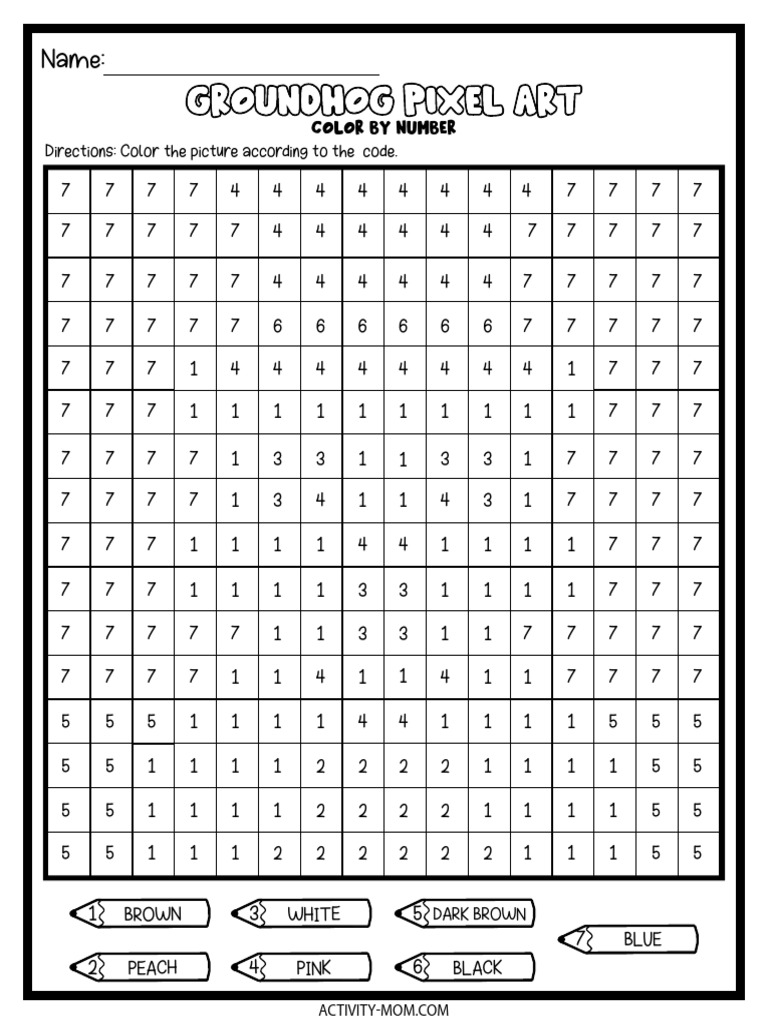 Groundhog Day Pixel Coloring Pages | PDF | Brown | Green