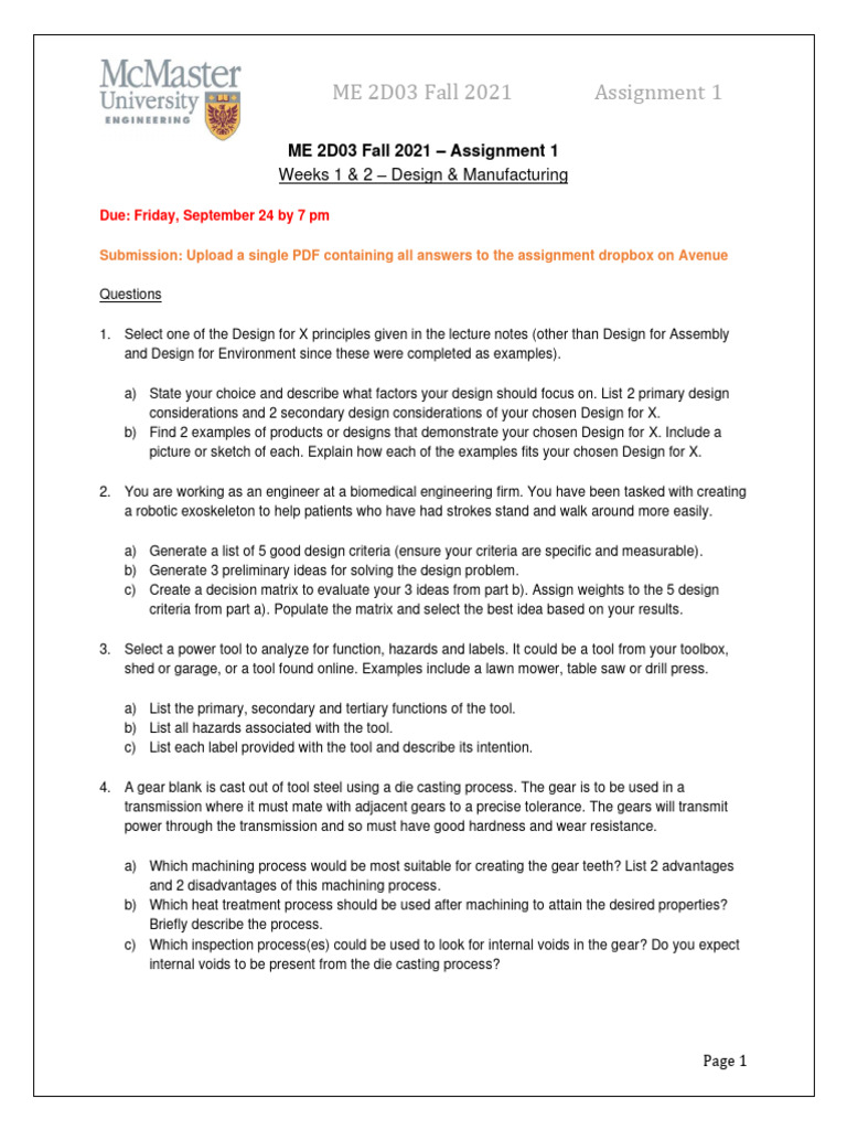 Assignment 1 - Design & Manufacturing | PDF | Gear | Tools