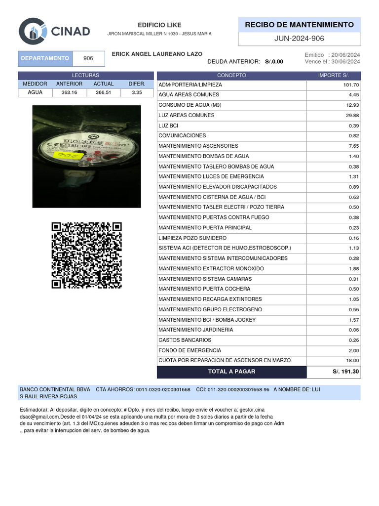 Recibo de Mantenimiento: Edificio Like | PDF