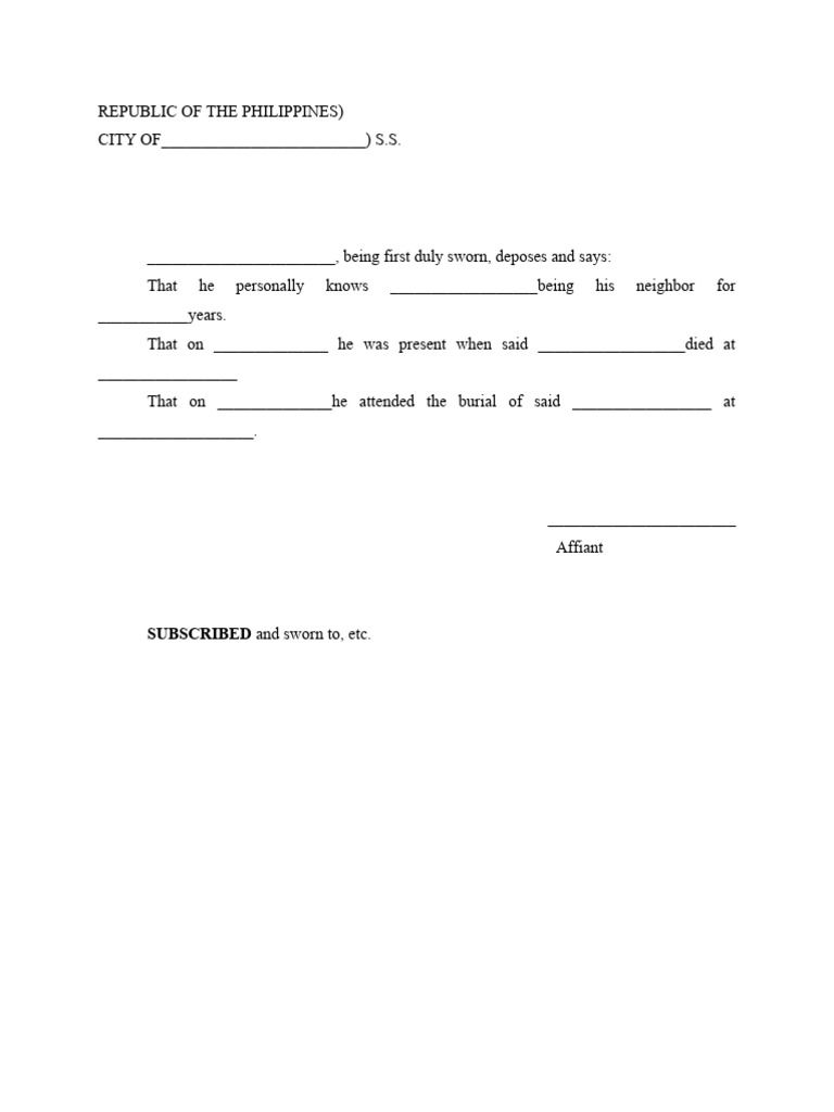 Affidavit of Death and Burial Confirmation | PDF | Social Science