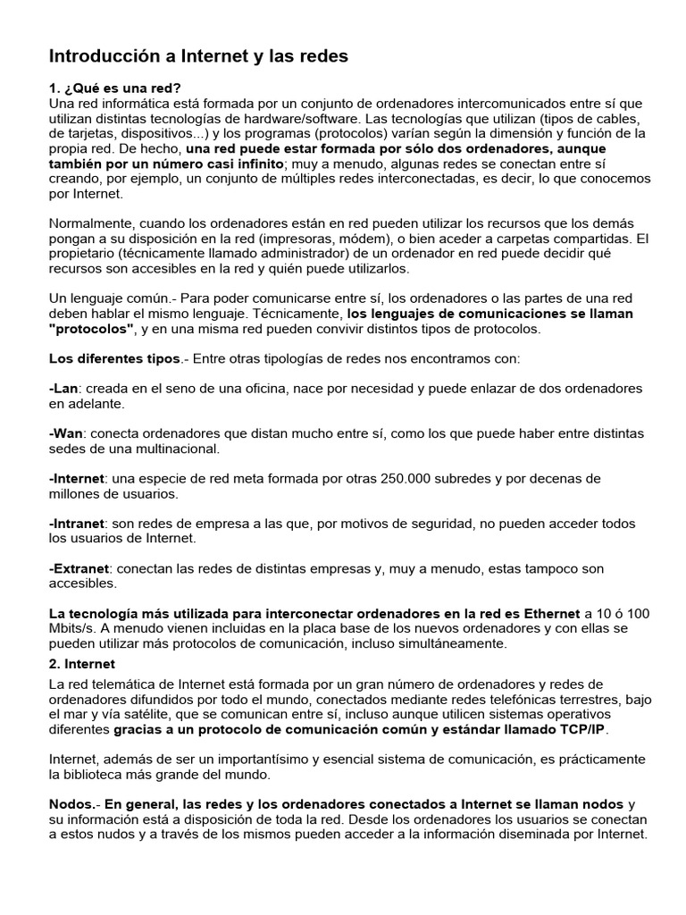 Introducción A Internet y Las Redes | PDF | Red de computadoras | Internet