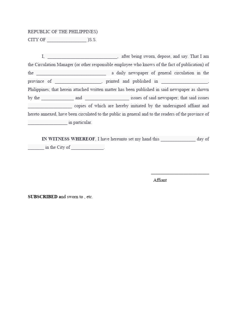 Affidavit of Publication Template | PDF