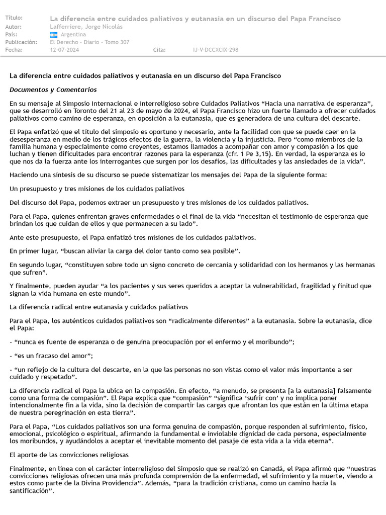 La Diferencia Entre Cuidados Paliativos y Eutanasia en Un Discurso Del ...