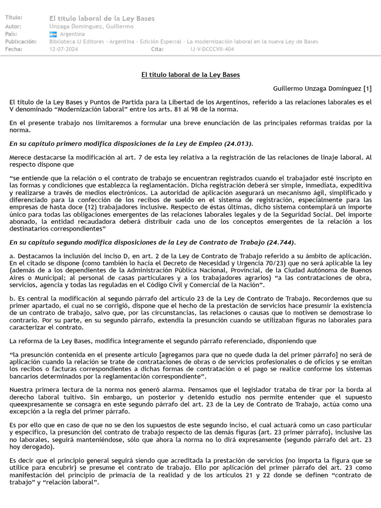 El título laboral de la Ley Bases | Descargar gratis PDF | Derecho ...