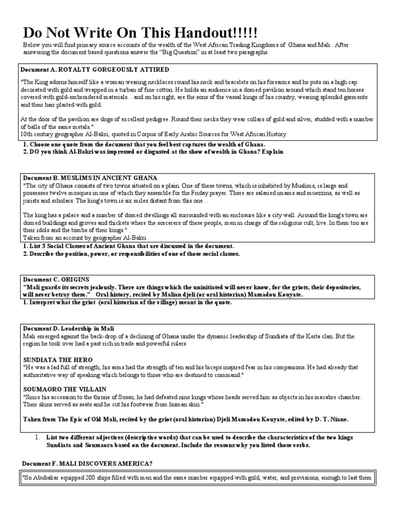 DBQ West African Trade Kingdoms | PDF | Religion And Belief