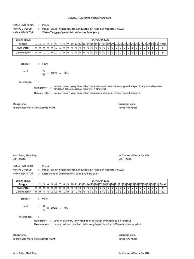 Laporan Indikator Mutu Ponek 2022 | PDF