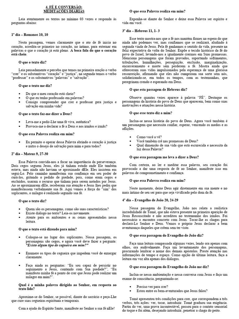 Vivências - 4. Fé e Conversão | PDF | Fé | Jesus