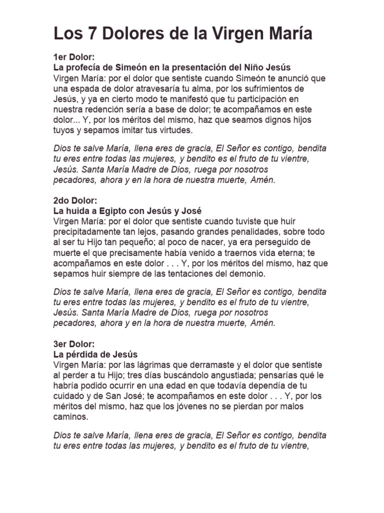 Los 7 Dolores De La Virgen María Pdf María Madre De Jesús Pecado