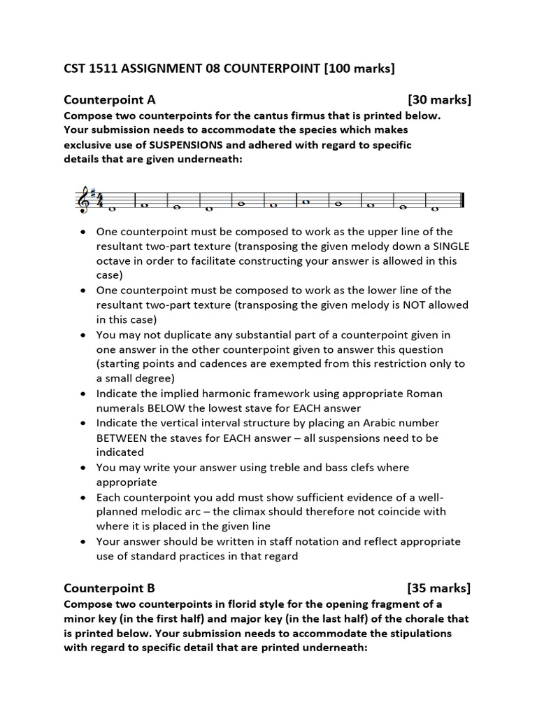 CST1511 - Assignment 08 (COUNTERPOINT) | PDF | Clef | Musical Notation