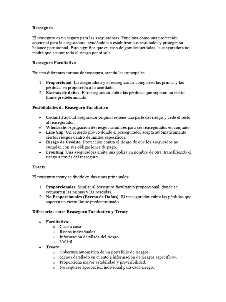 Resumen de Reaseguro | PDF | Reaseguro | Seguro