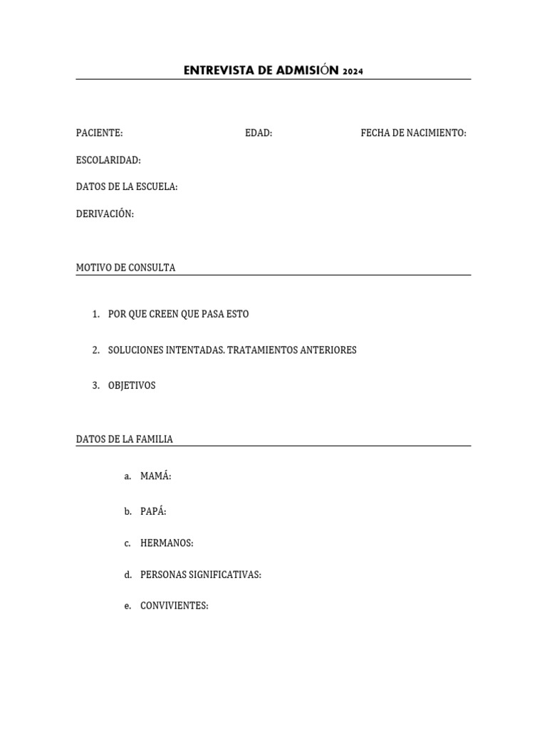 Modelo Entrevista Admision | PDF