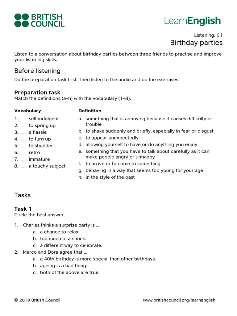 LearnEnglish Listening C1 Birthday Parties | PDF