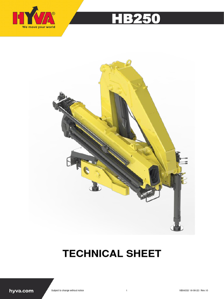 Hyva HB 250 E6 - Ficha Técnica | PDF | Axle | Crane (Machine)
