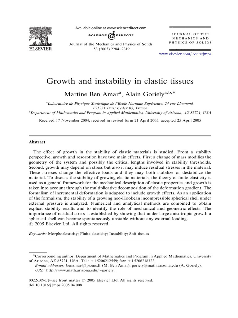 Growth and Instability in Elastic Tissues | PDF | Elasticity (Physics ...