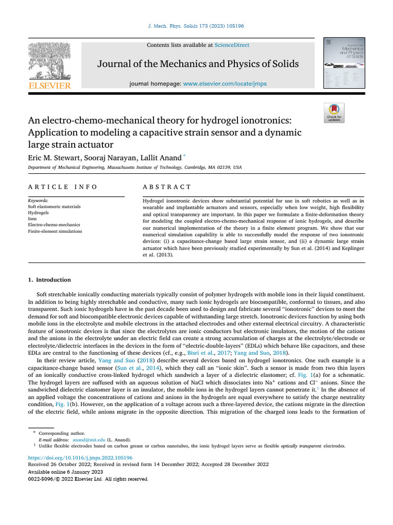 An Electro-Chemo-Mechanical Theory For Hydrogel Ionotronics | PDF ...