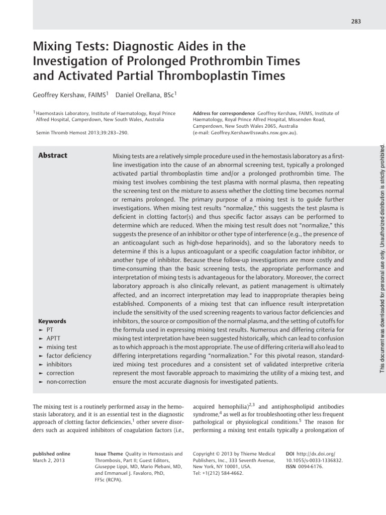 Orellana2013 MIxing Tests | PDF | Coagulation | Blood