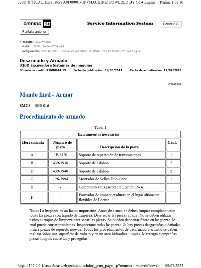 320D Mando Final - Armar | PDF | Rodamiento (Mecánico) | Engranaje