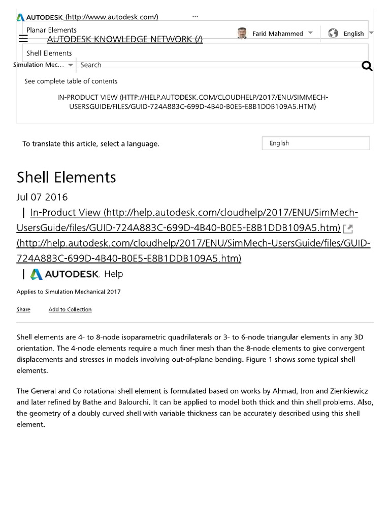 Shell Elements - Simulation Mechanical - Autodesk Knowledge Network | PDF